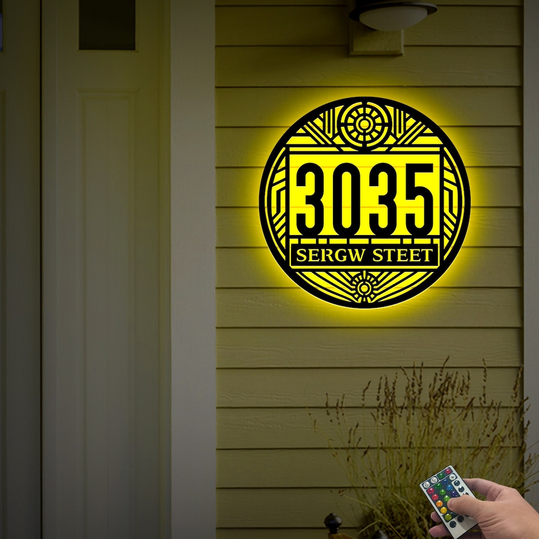 Custom Round Address Sign Led Light, Personalized House Number Indoor ...