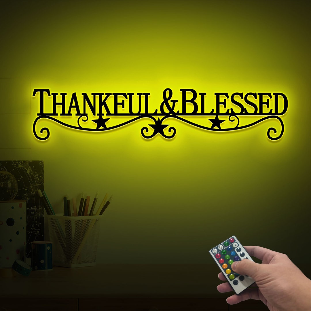 Thankful & Blessed Metal Wall Art Led Light, Thanksgiving Home Decor ...