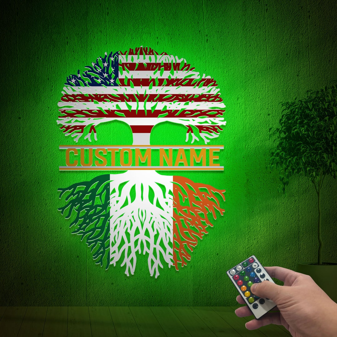 American Grown Irish Roots Metal Sign With Led Light, Tree of Life Wall ...