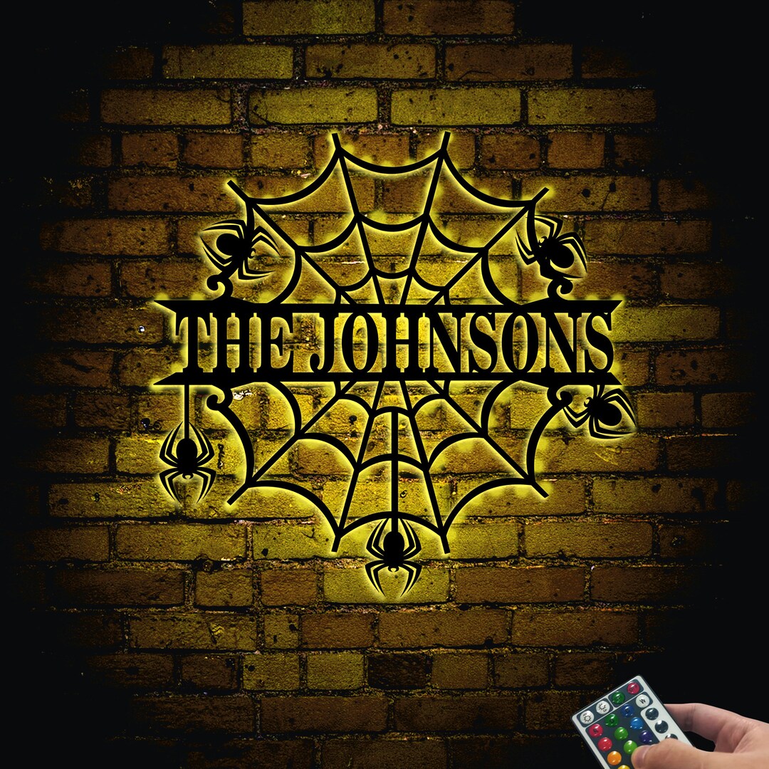 Personalized Spider Web Name Sign With Led Lights, Halloween Home Decor ...