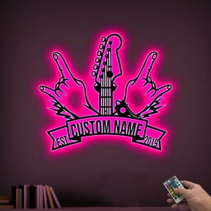 Custom Metal Rock and Roll Sign With Led Light, Rock N Roll Wall Art ...