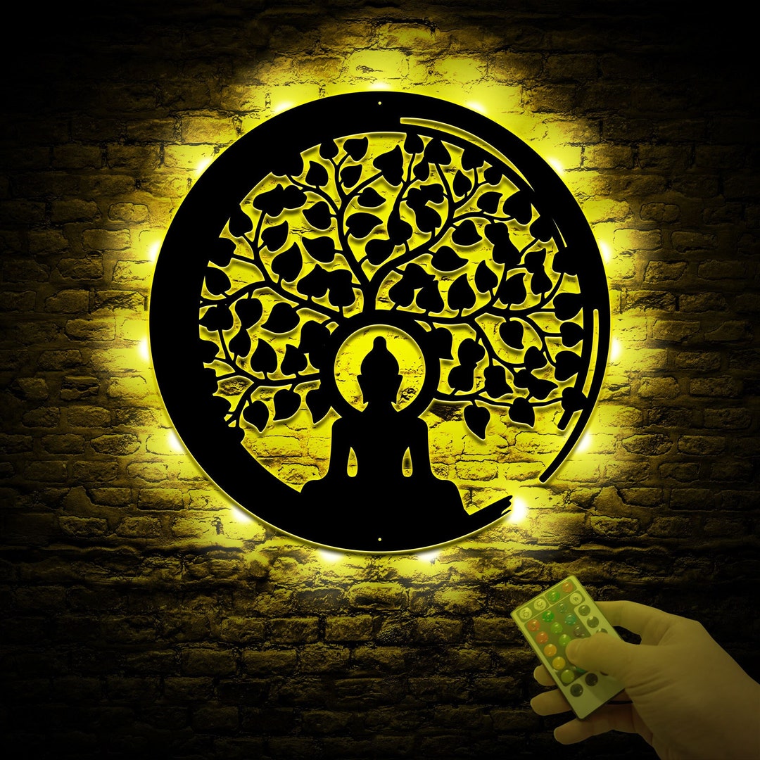 Buddha Meditation Tree of Life Metal Wall Art With Led Lights, Buddhism ...