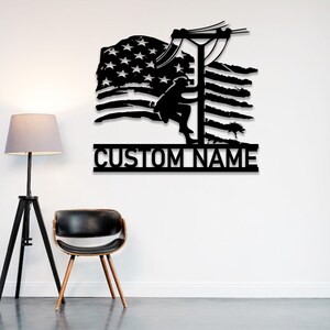 Custom Metal Lineman American Flag Sign With Led Light, Lineworker ...