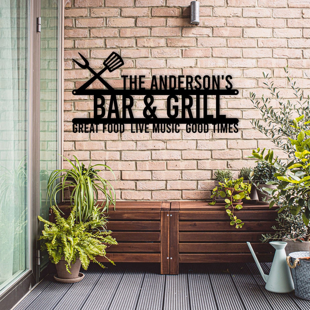 Personalized Bar N Grill Metal Wall Art With Light, Grilling Gifts Sign ...