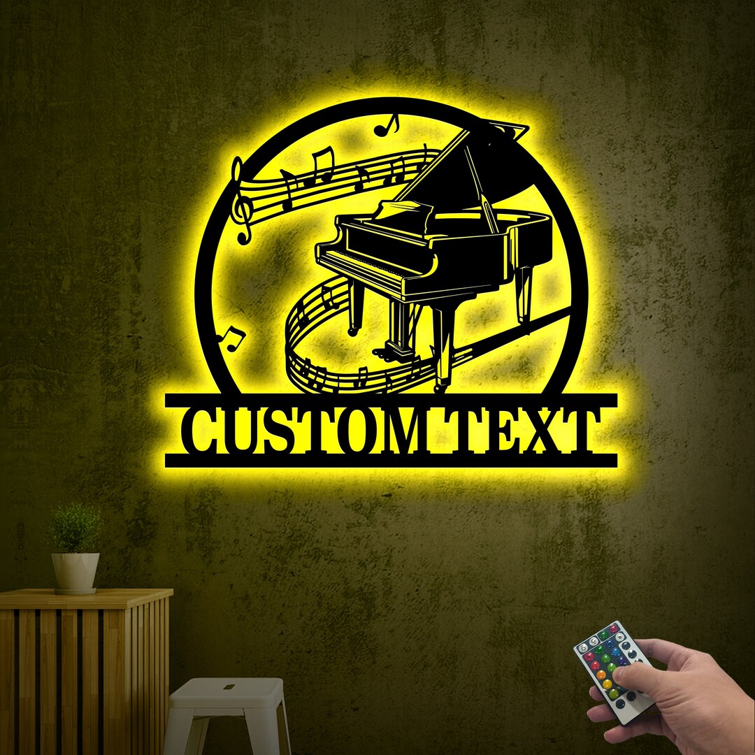 Personalized Piano Monogram Metal Wall Art With Led Lights, Piano Music ...