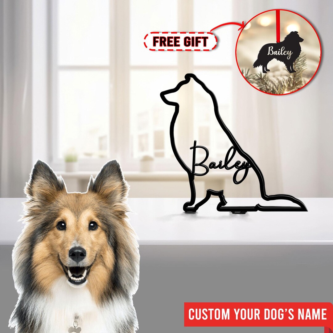 Personalized Collie Dog Metal Table Sign, Minimalist Sculpture Statue ...