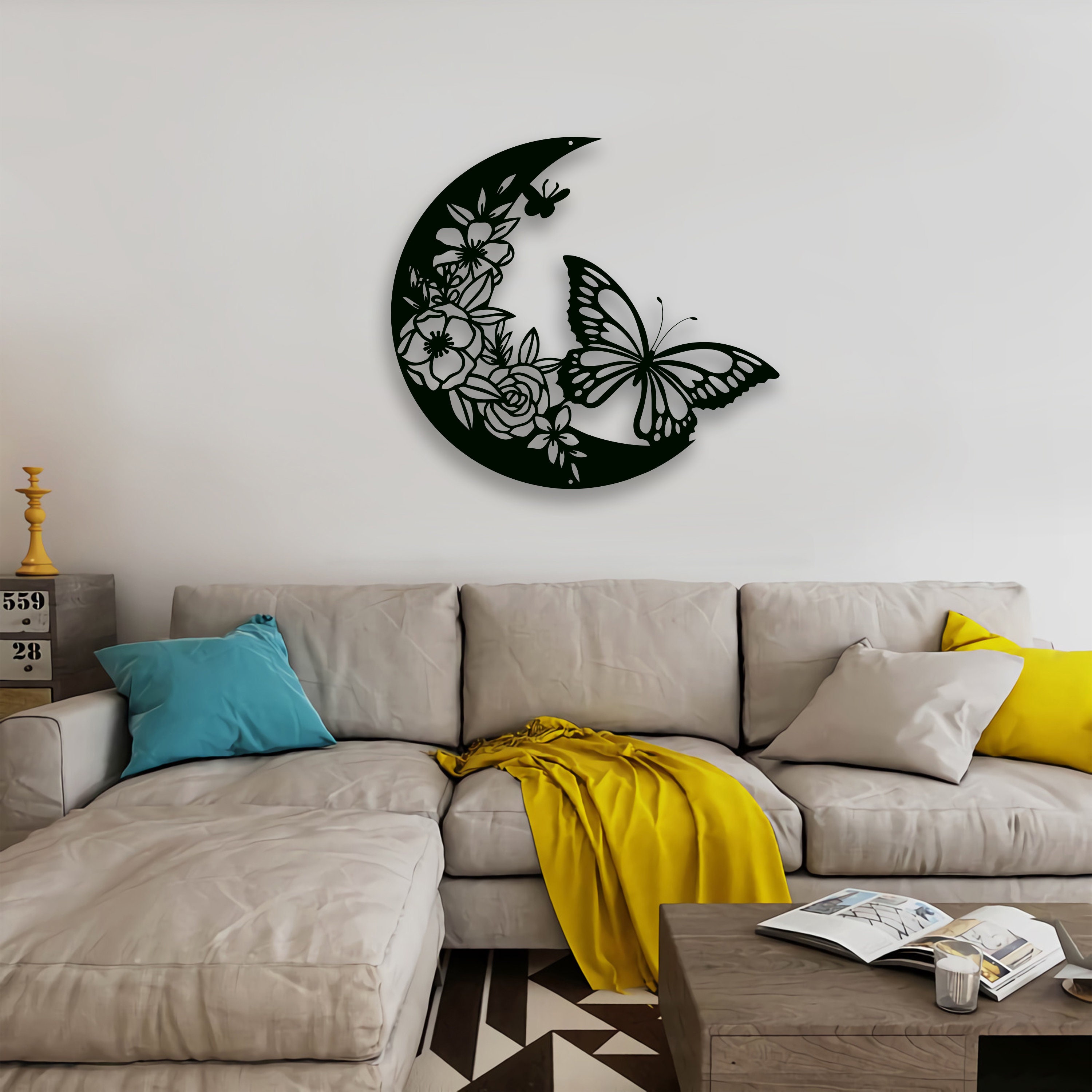 Butterfly Moon Metal Sign Living Room Sign Floral Moon Sign - Etsy