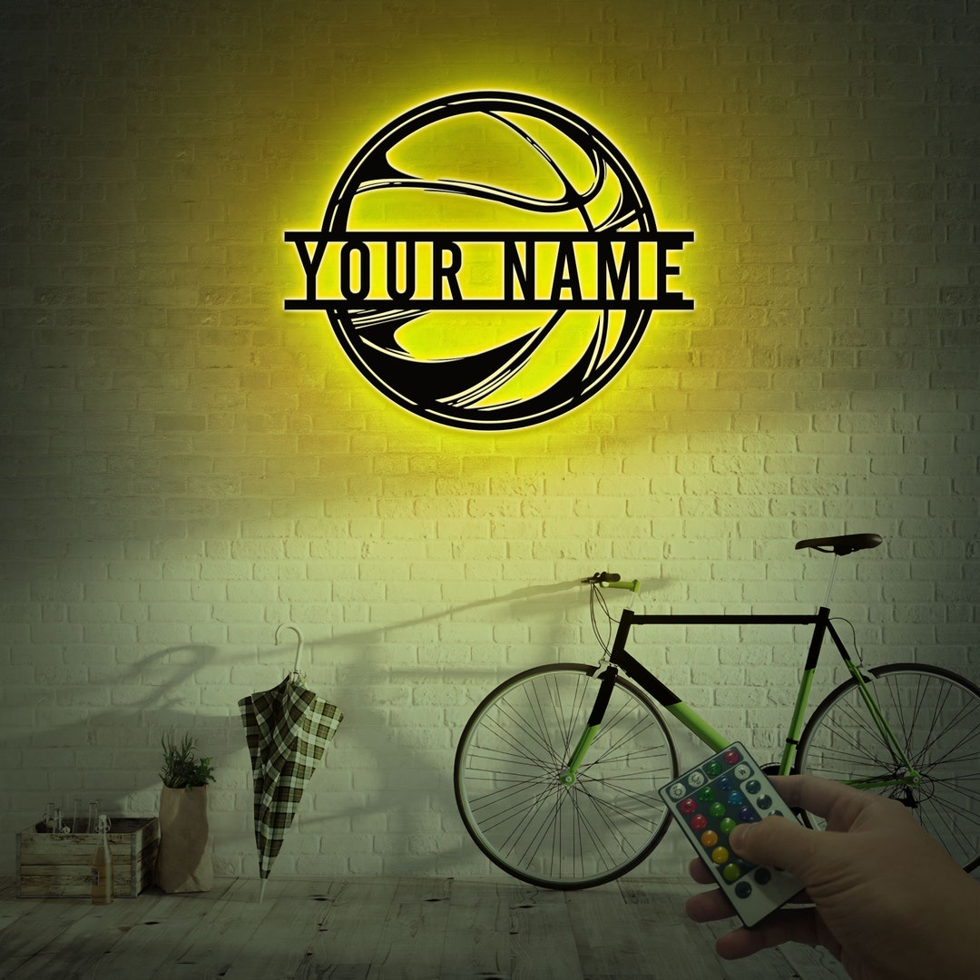 Personalized Basketball Metal Wall Art With Lights, Custom Player Name ...