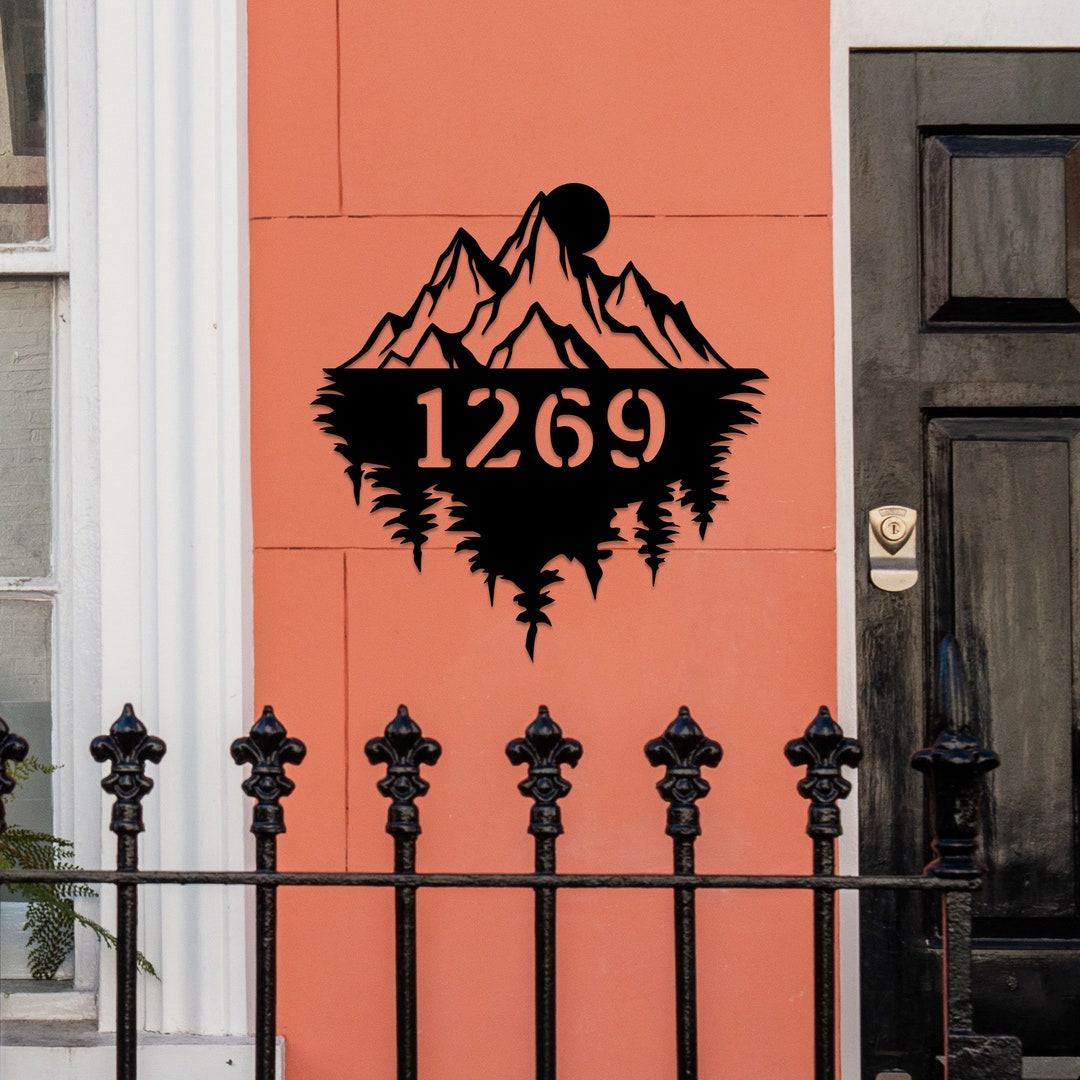 Custom Mountain House Number Metal Sign, Mountain Address Sign, Address ...