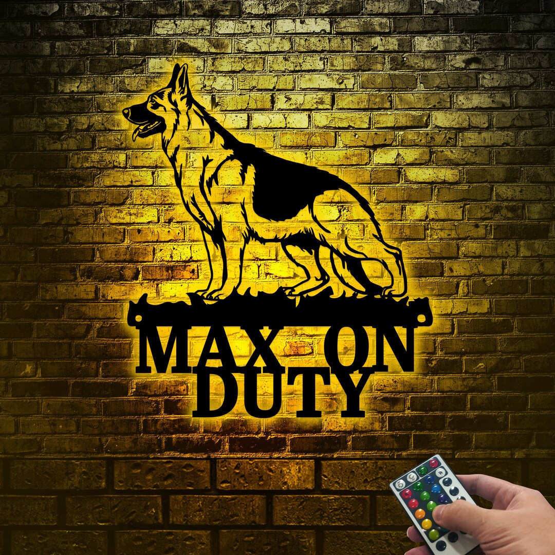 German Shepherd on Duty Sign With Led Light, Guard Dog on Duty Sign ...
