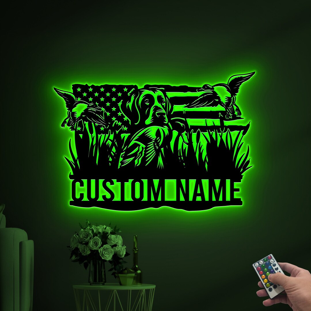 Personalized Hunting Dog US Flag Metal Sign With Led Lights, Metal ...