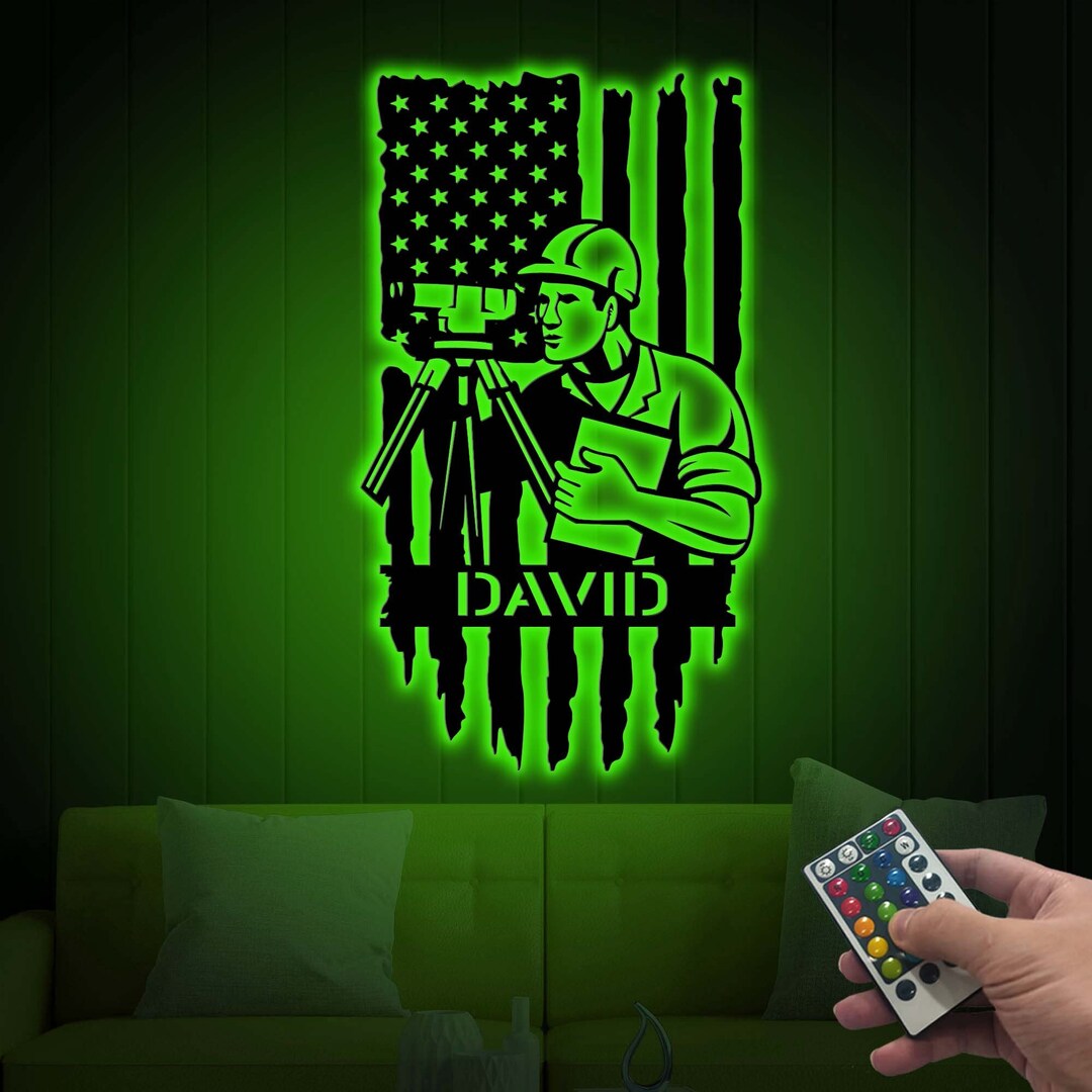 US Surveyor Metal Sign Led Light, Land Surveyor Gift Home Office Decor ...