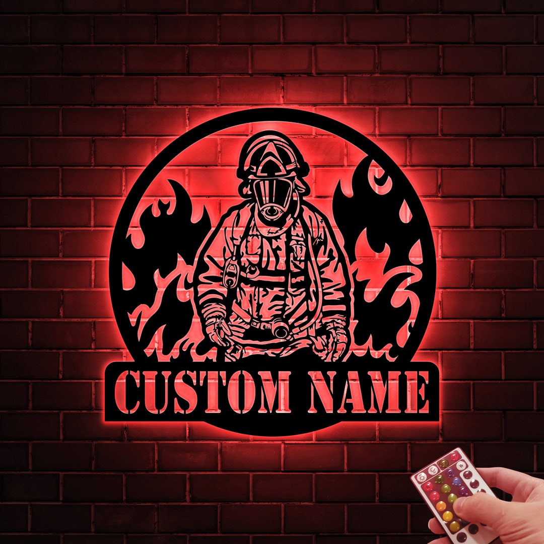 Firefighter Metal Sign With Led Light, Firefighter Gift Father's Day ...
