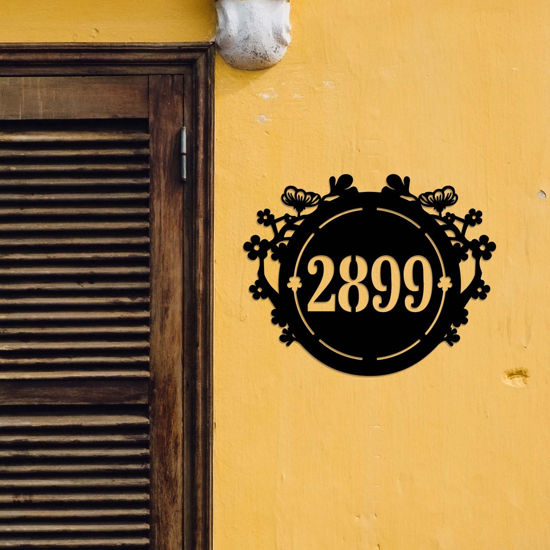 Floral Metal House Number Sign Personalized, Metal Address Plaque ...