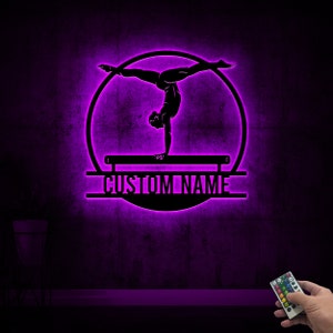 Girl Gymnastics Sign Metal Wall Art Led Light, Gymnast Name Sign, Xmas ...