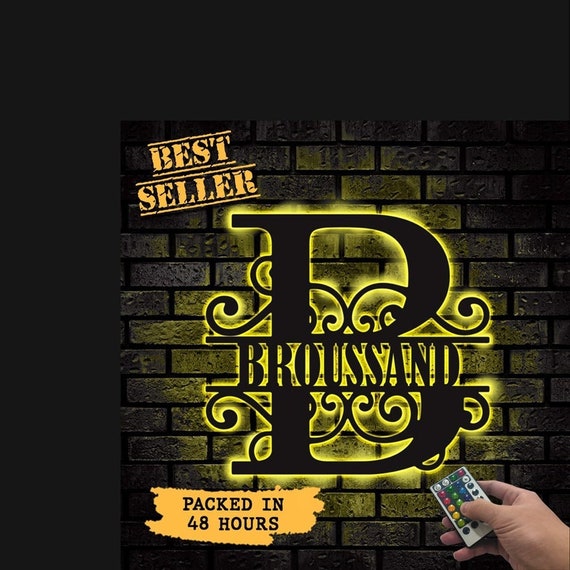 Custom Metal Signs Monogram LED Night Light Metal Wall Art - Etsy