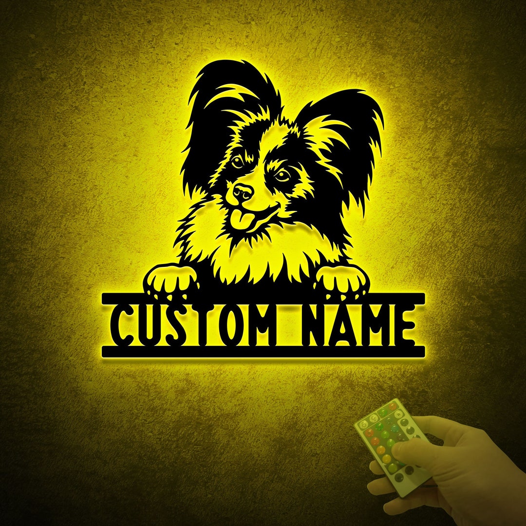 Custom Papillon Dog Metal Sign With Led Light, Papillon Gift, Papillon ...