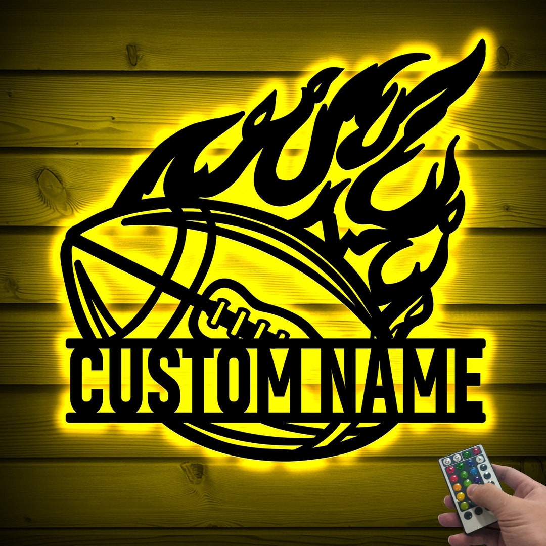Personalized Football Metal Wall Art With Led Lights, Custom Football ...