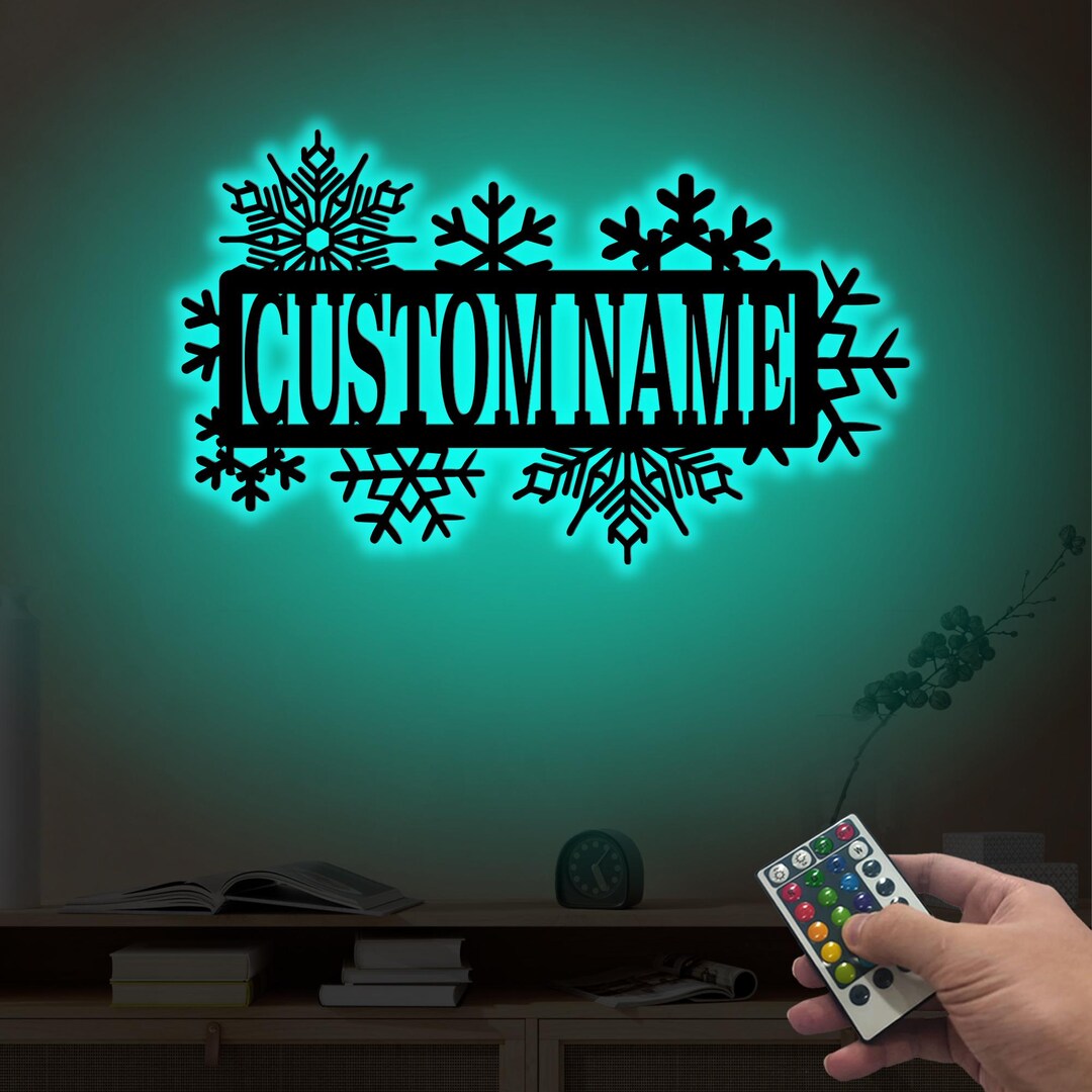 Custom Last Name Christmas Sign, Snowflake LED Light Decor - Etsy