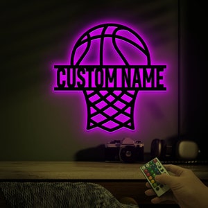 Custom Basketball Metal Wall Art With Led Light, Basketball Hoop Wall ...