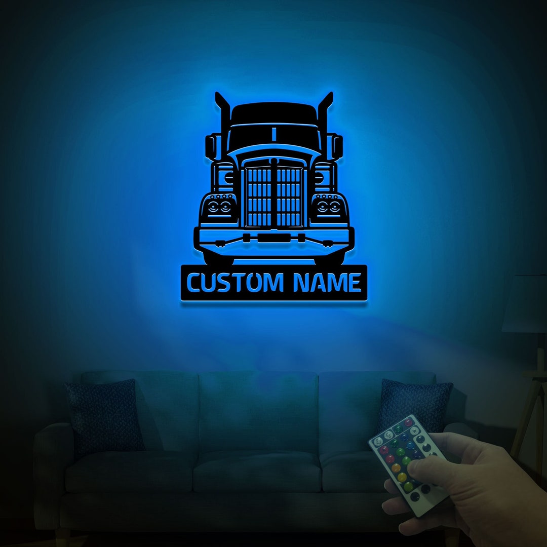 Semi Truck Personalized Metal Sign With Led Lights, Father's Day Gift ...