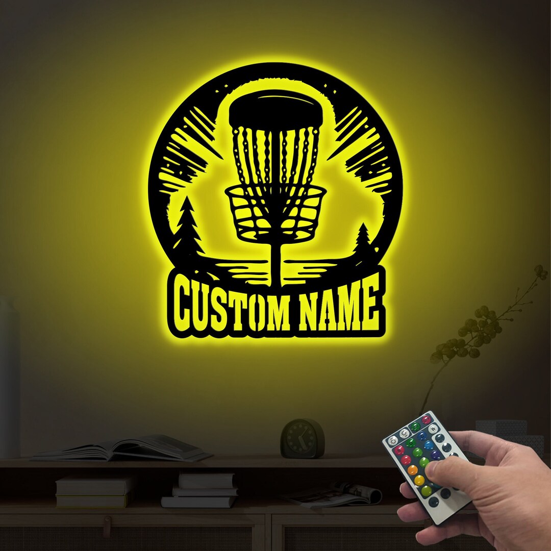 Custom Disc Golf Metal Wall Art With Led Lights, Disc Golf Player Name ...