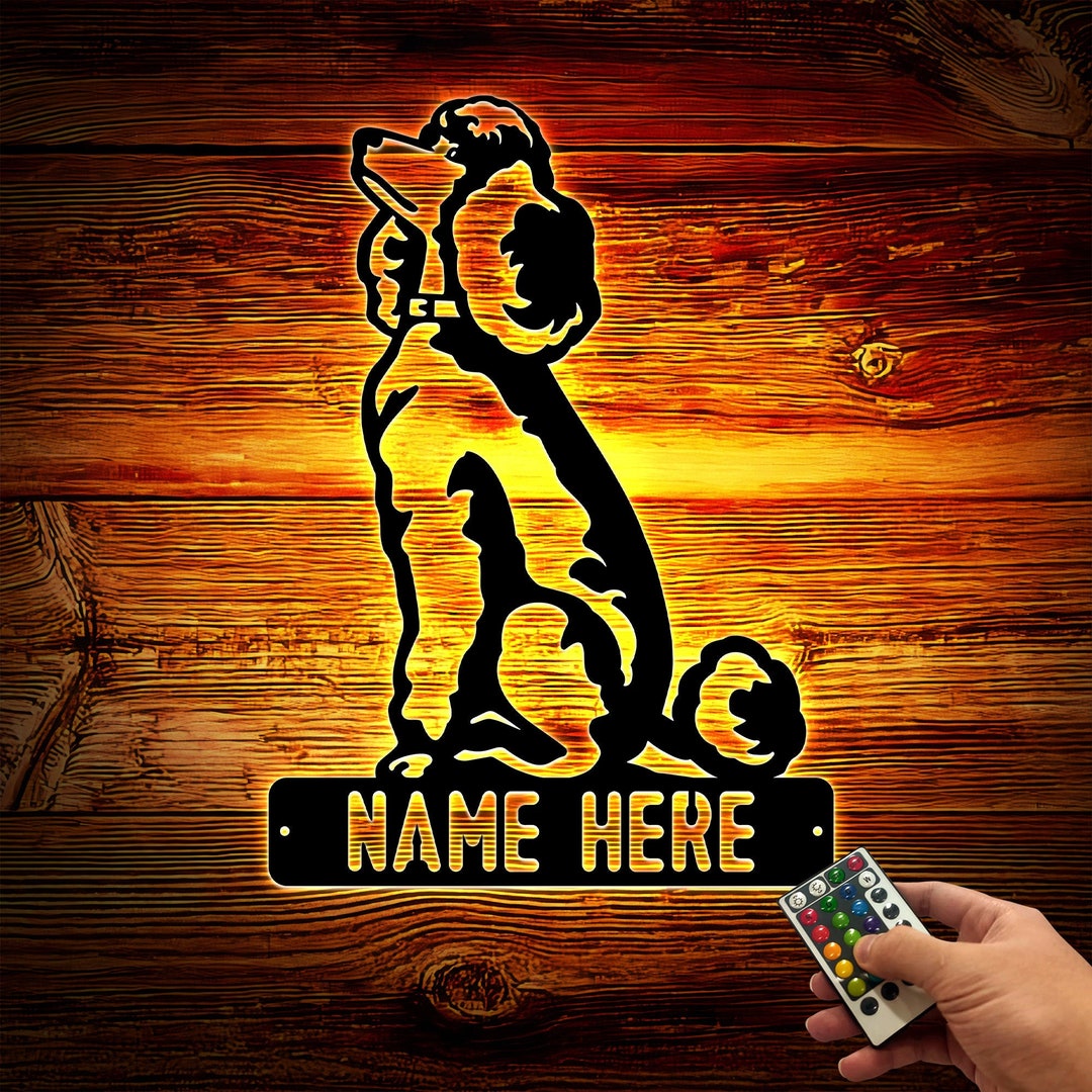 Custom Poodle Silhouette Name Sign, Led Lights Poodle Metal Wall Art ...