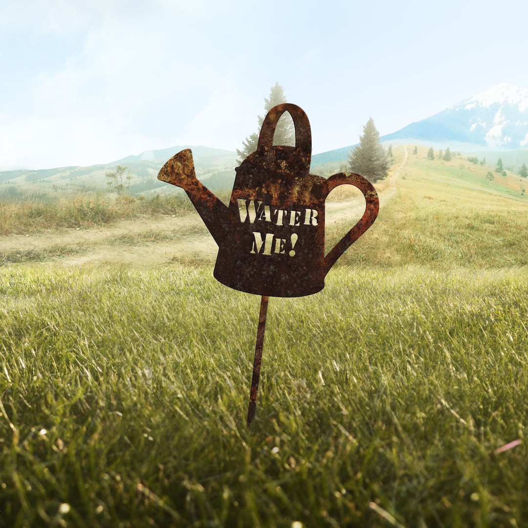 Water Me Garden Sign Rusty, Watering Can Rustic Metal Garden Decor ...