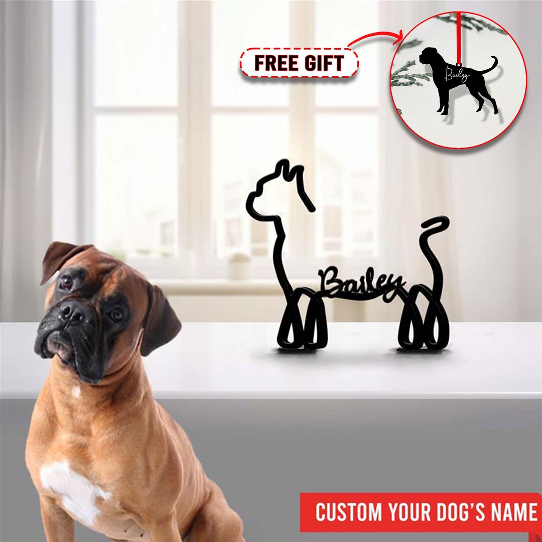 Personalized Boxer Dog Metal Table Sign, Minimalist Sculpture Statue ...