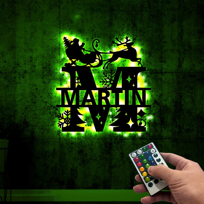 Personalized Christmas Monogram LED Sign, Custom Name Wall Art - Etsy