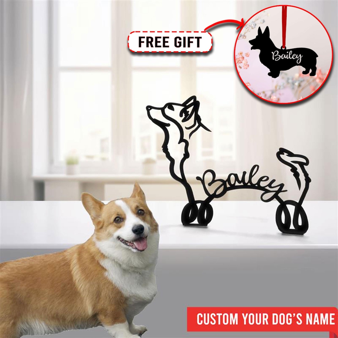 Custom Pembroke Welsh Corgi Metal Table Sign, Minimalist Sculpture ...