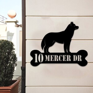 Custom Siberian Husky Dog Address Sign With Led Light, Address Monogram ...
