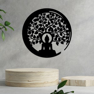 Buddha Meditation Tree of Life Metal Wall Art With Led Lights, Buddhism ...