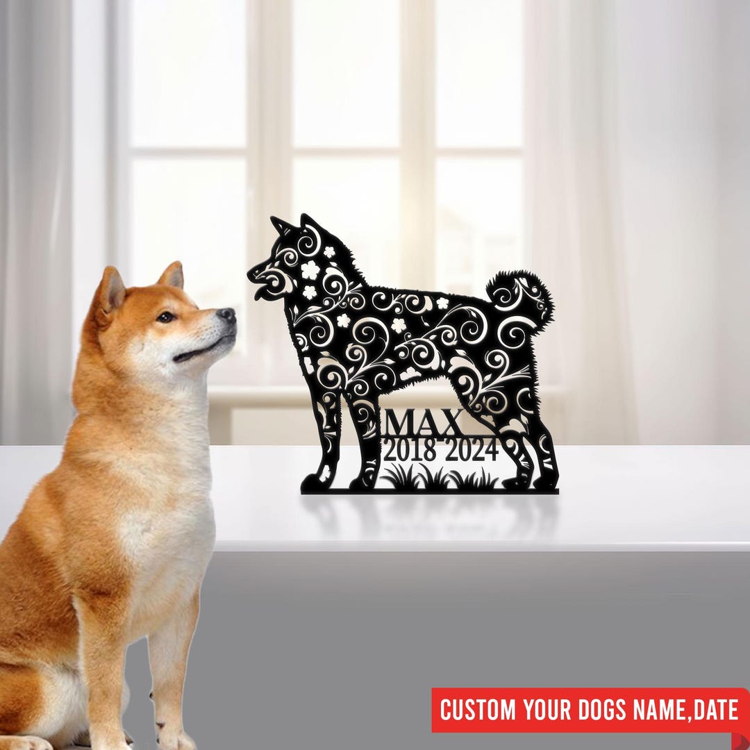Akita Metal Table Sign, Dog Table Decor, Floral Dog With Stand ...