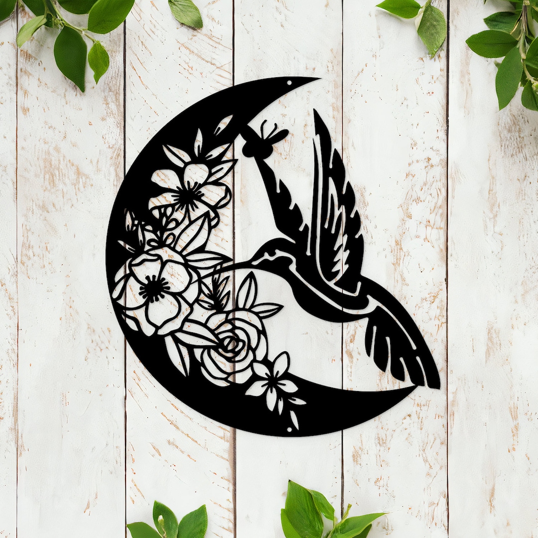 Hummingbird Metal Sign, Moon and Floral Decor - Etsy