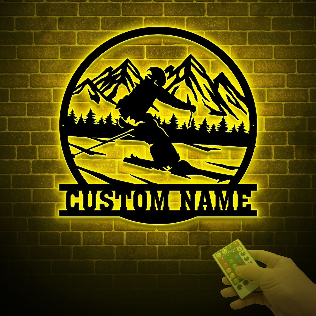 Metal Skiing Sign Led Light, Ski Room Decor, Skiing Gift Xmas Birthday ...