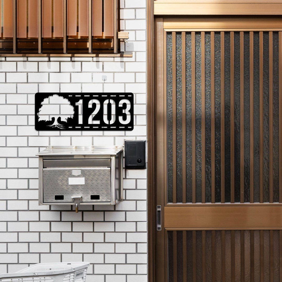 Custom Tree and Number Metal Sign, Tree House Number Sign, Address ...