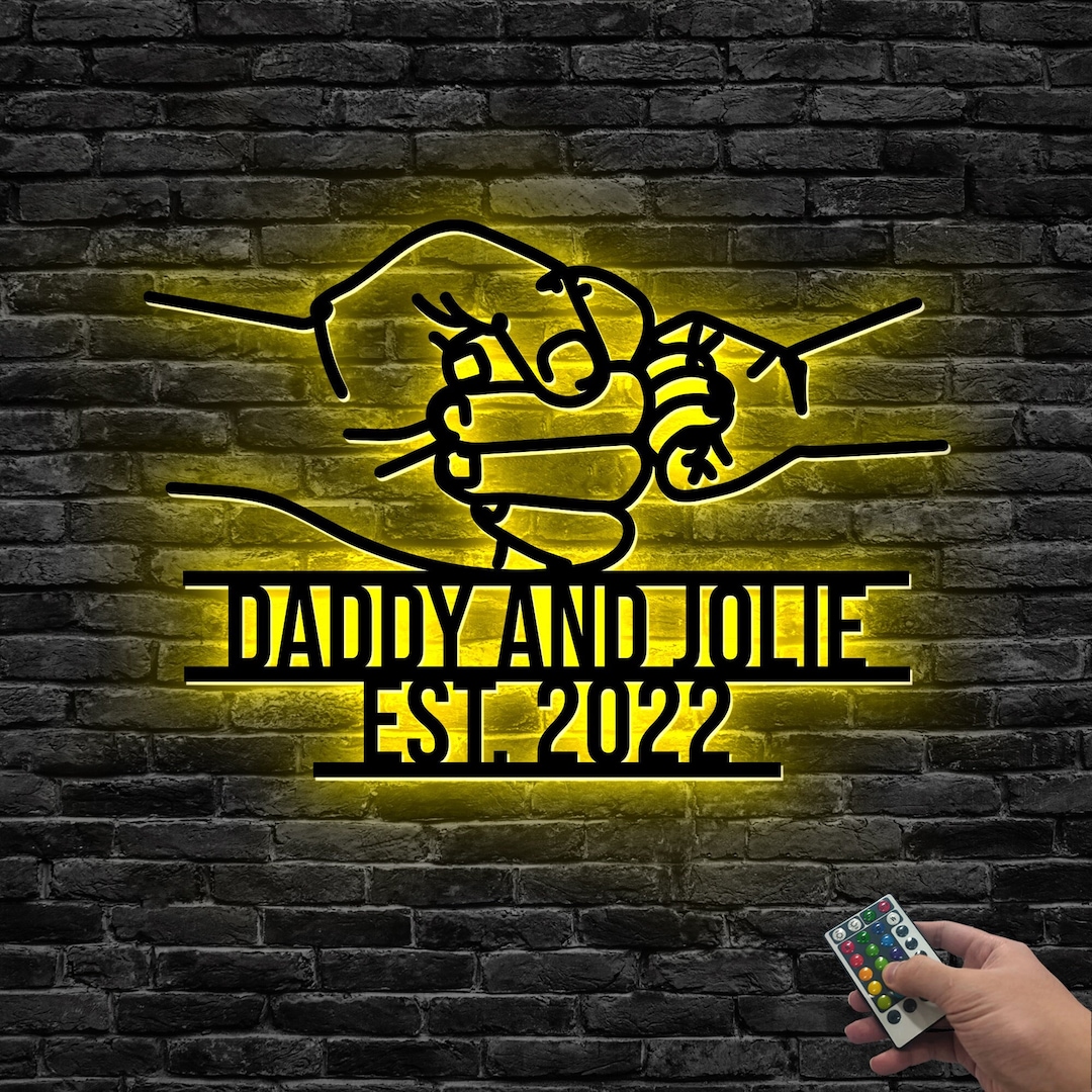 Personalized Dad and Son Hands Metal Wall With Led Lights, Personalized ...