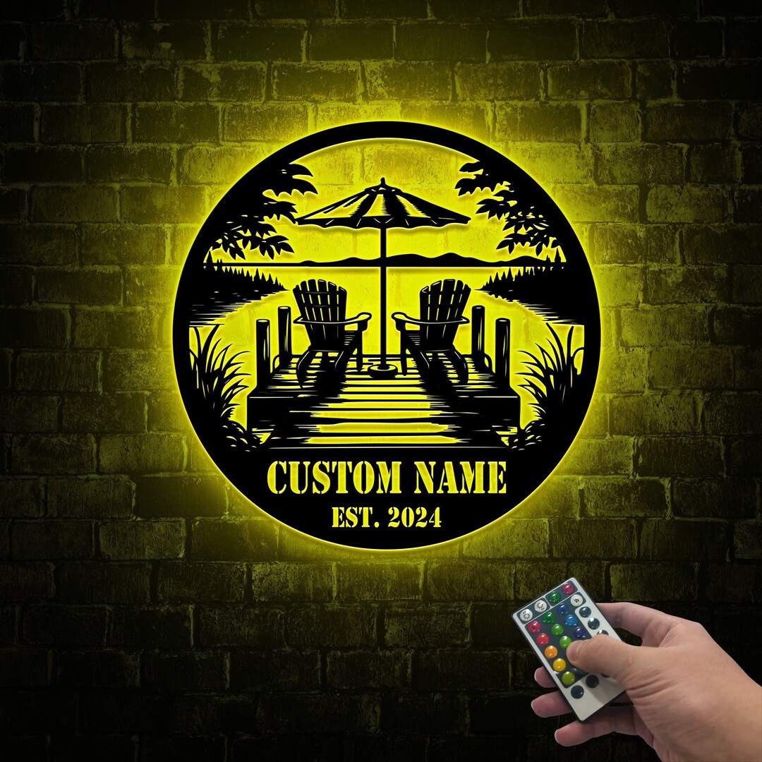 Custom Lake Dock Sign With Led Lights, Dock on Lake Metal Decor ...