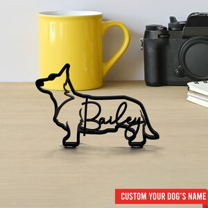 Minimalist Pembroke Welsh Corgi Metal Table Sign, Dog Sculpture Statue ...
