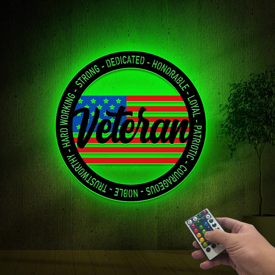Veteran Printed Metal Sign With Led Lights, Retired Military Gift, Dad ...