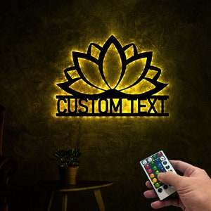 Personalized Lotus Flower Metal Wall Art With Led Lights, Lotus ...