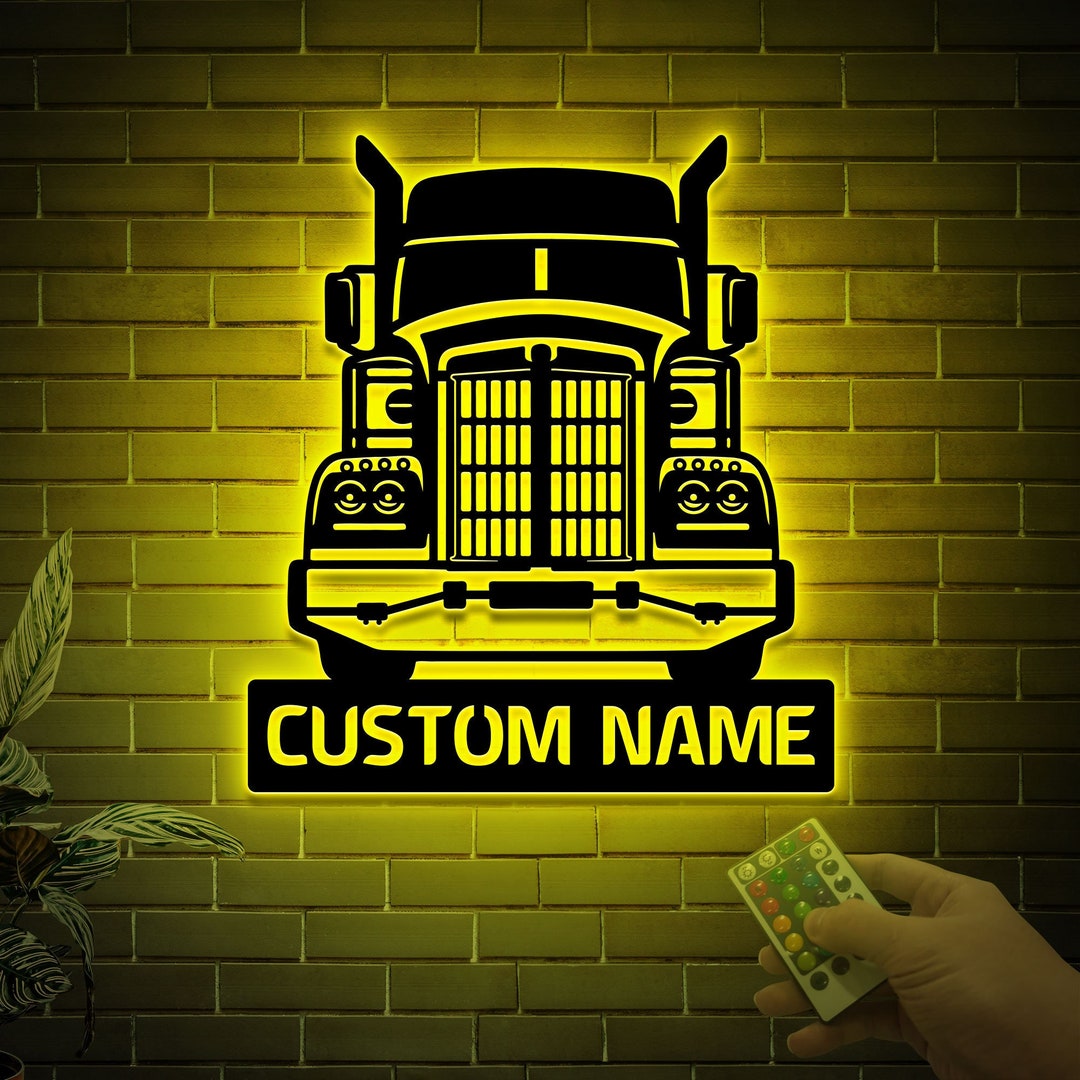 Semi Truck Personalized Metal Sign With Led Lights, Father's Day Gift ...