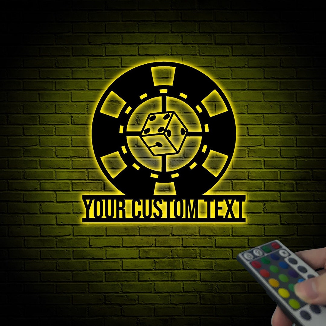 Custom Poker Chip Metal Wall Art With Led Lights, Personalized Poker ...