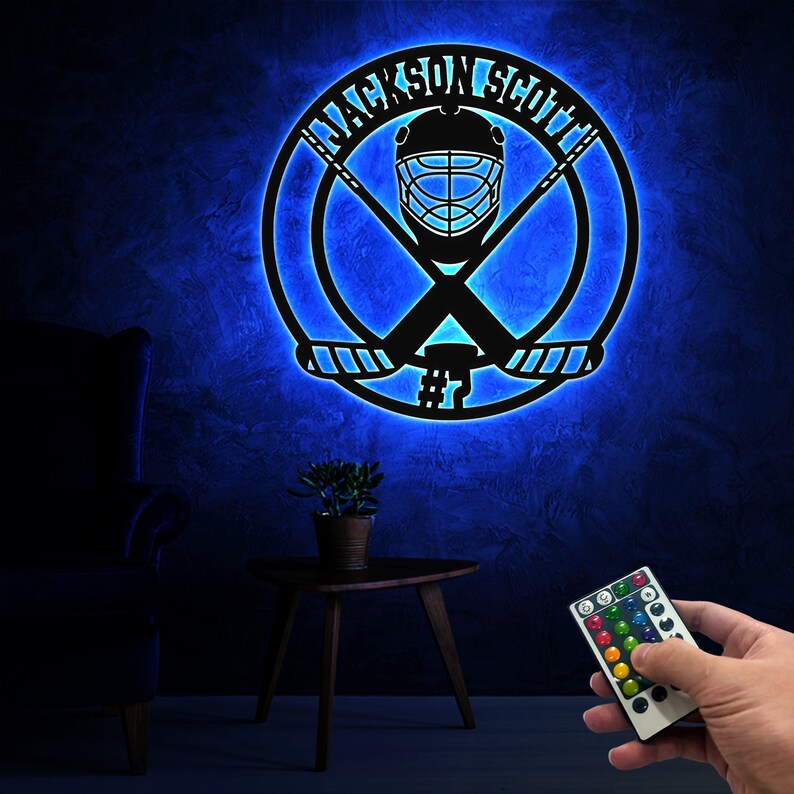 Personalized Goalie Hockey Monogram Sign Led Lights Goalie | Etsy