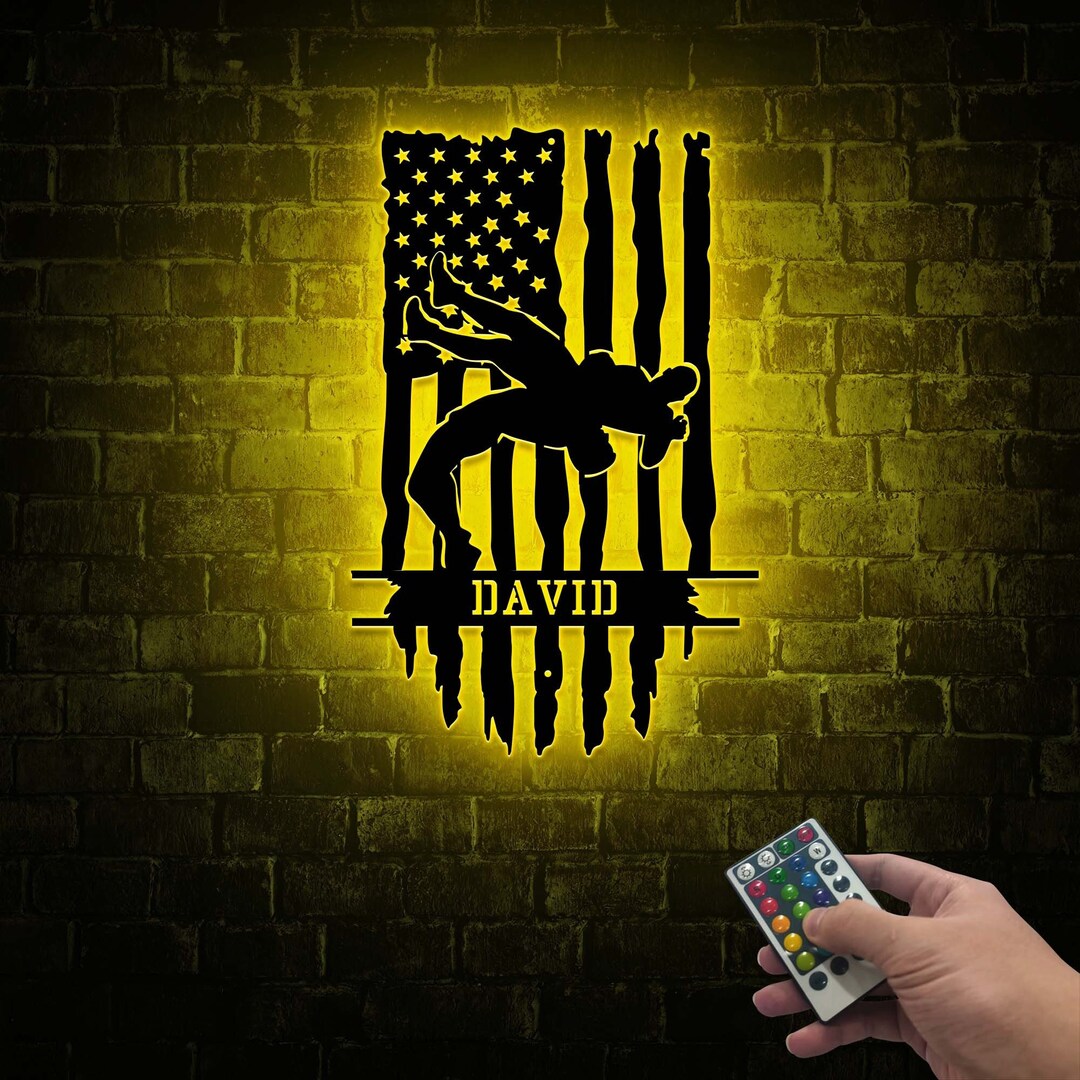 US Wrestling Metal Sign Led Light, Wrestling Coach Gift, Xmas Birthday ...
