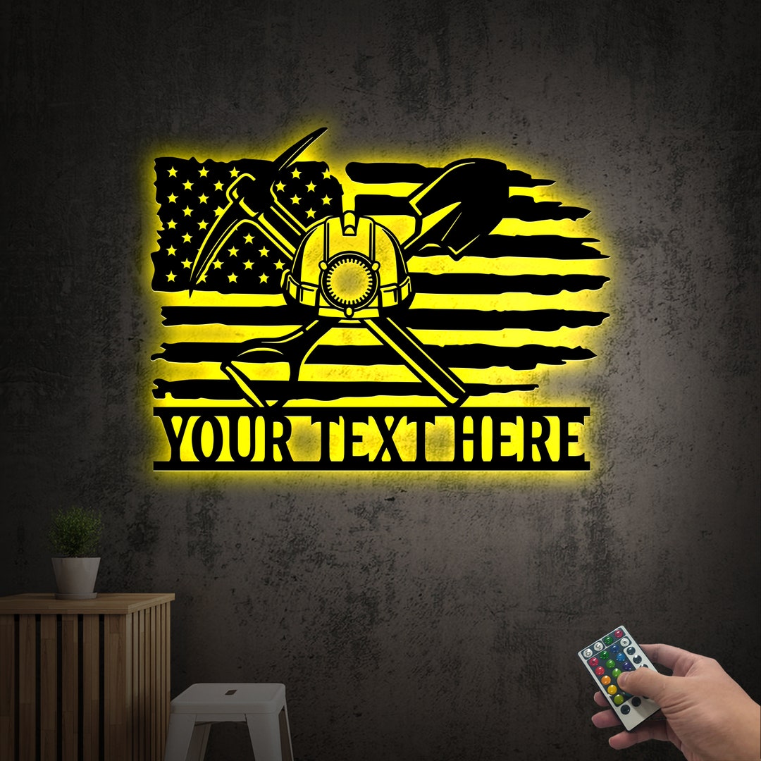 Personalized US Flag Coal Miner Metal Wall Art With Lights, Custom ...