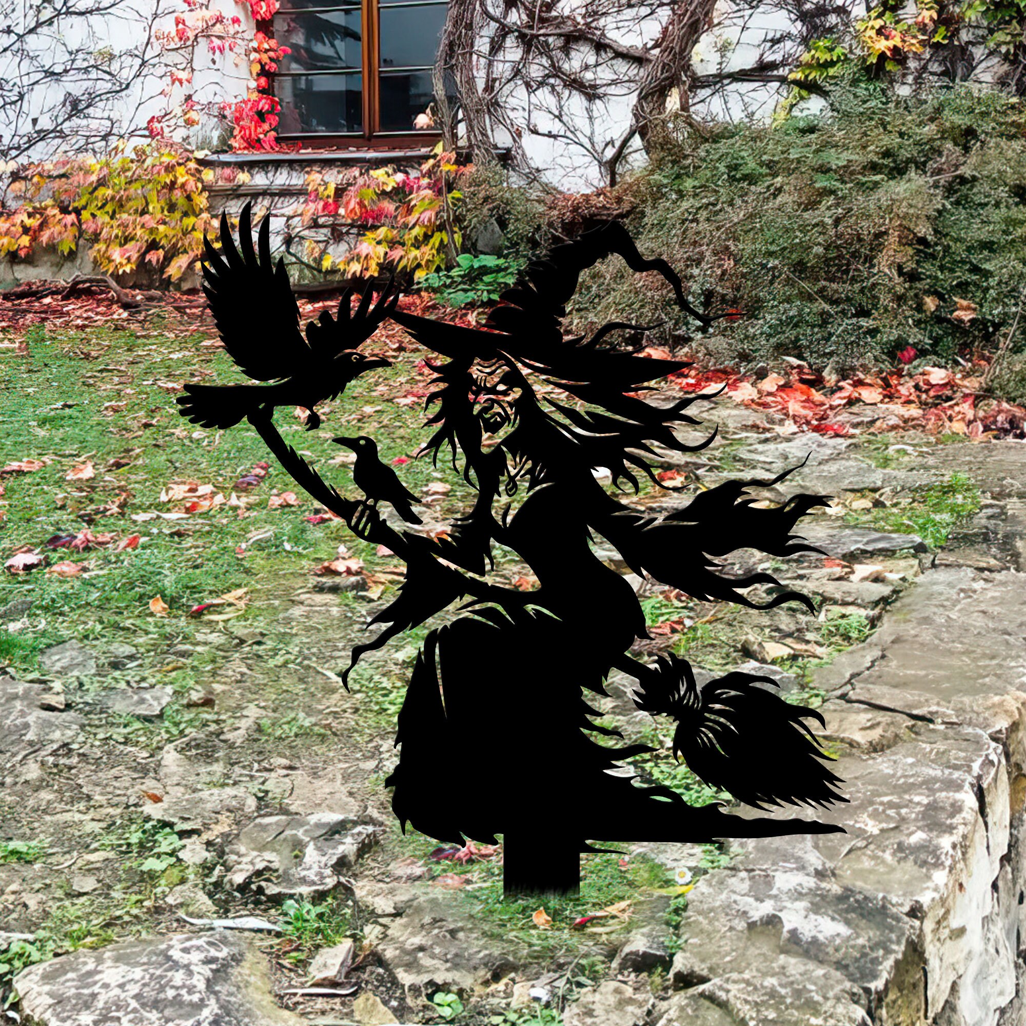 Witch on Broomstick Metal Garden Stake, Halloween Outdoor Decor - Etsy