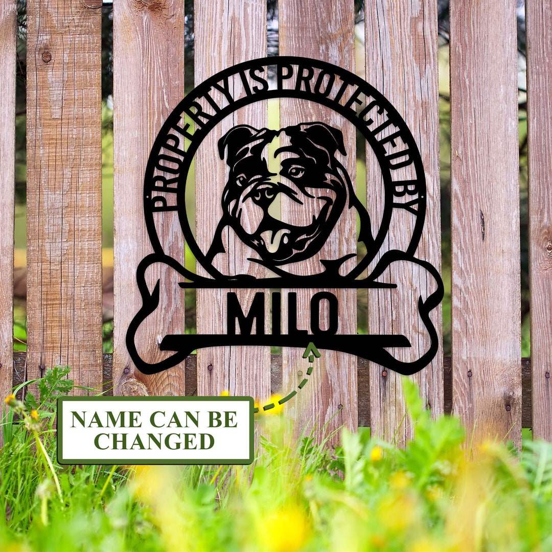 Custom Bulldog Warning Sign Led Light, Property Protected by Guard Dog ...