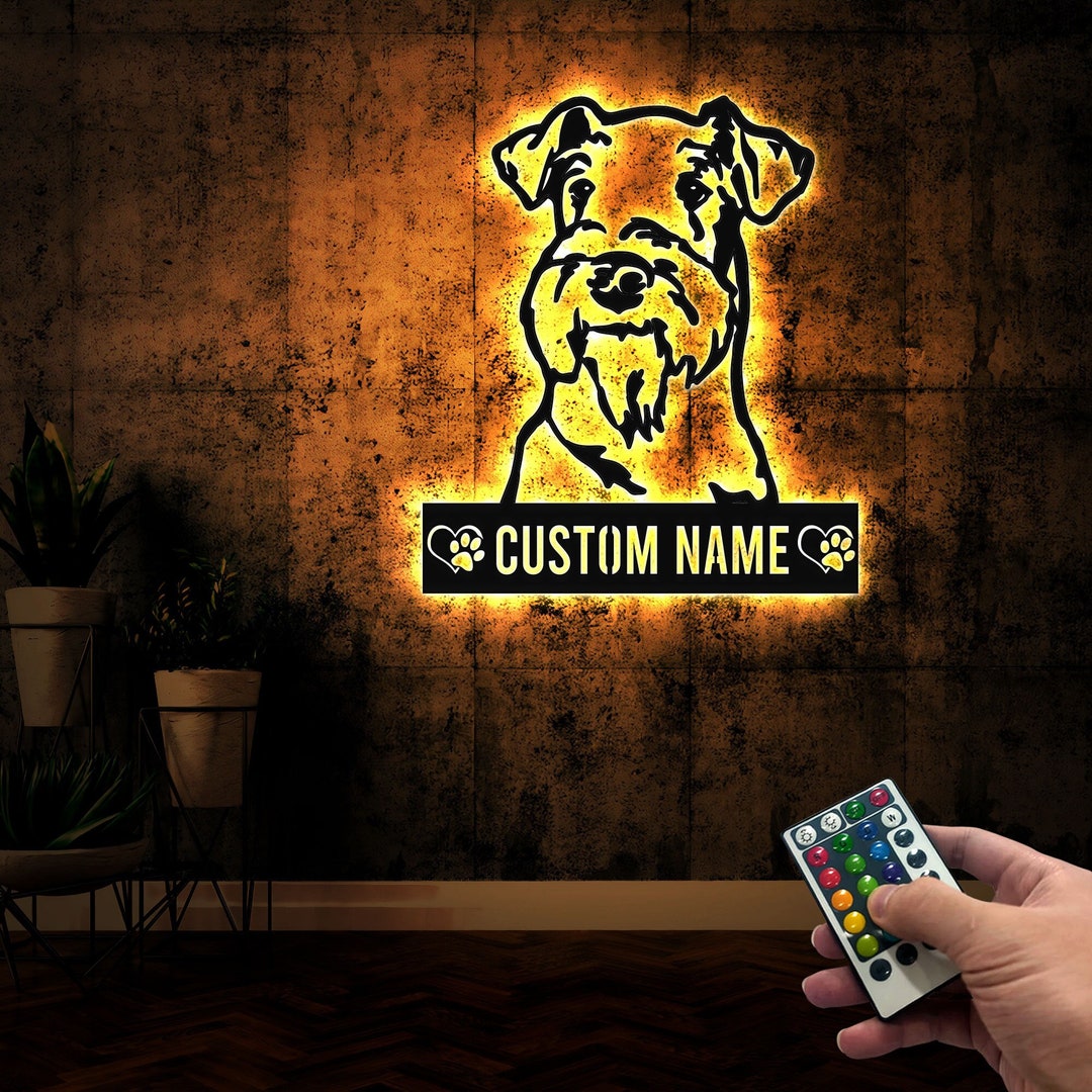 Airedale Terrier Dog Metal Wall Art With Led Light, Airedale Terrier ...